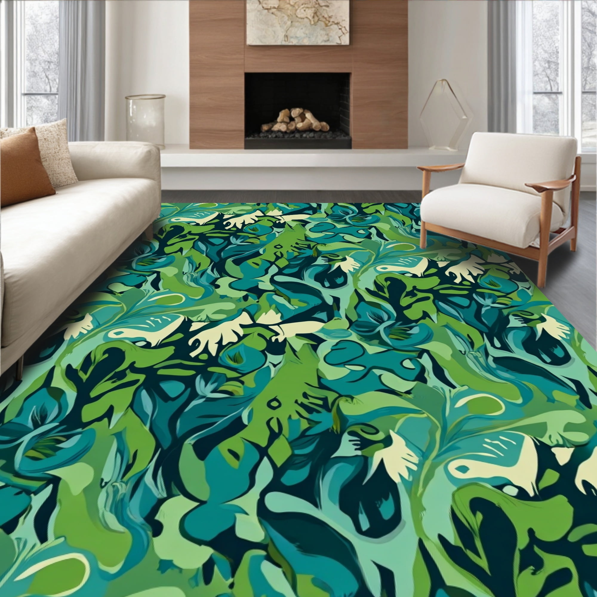 ODIKA 4'x6' Machine Washable Non-Slip Area Rug, Tropical Foliage With ...