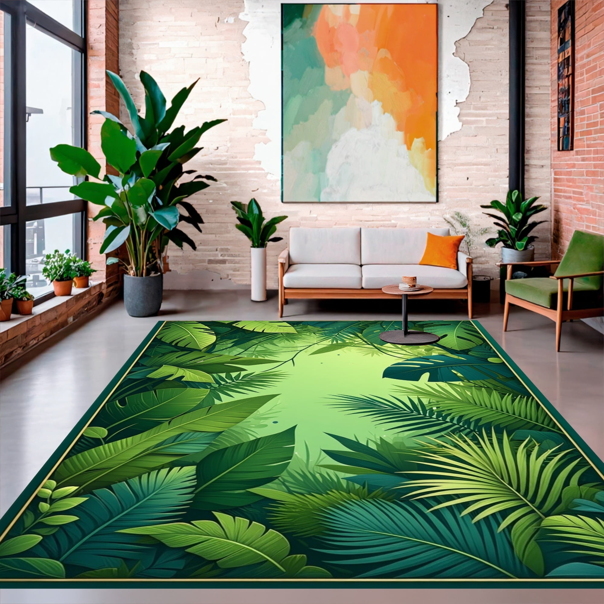 Flatwoven High Traffic Area Rug, Tropical Paradise Leaf with Vibrant ...