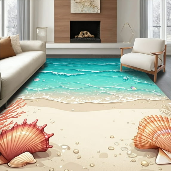 Flatwoven High Traffic Area Rug, Tropical Shoreline Shell Collection ...