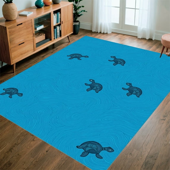Flatwoven High Traffic Area Rug, Turtle Tides Flowing Ocean Current ...
