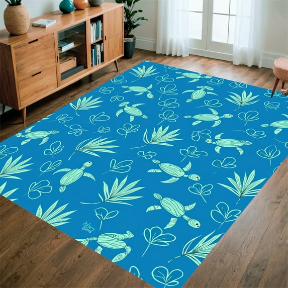 Flatwoven High Traffic Area Rug, Turtle Trail Featuring Stylized Sea ...