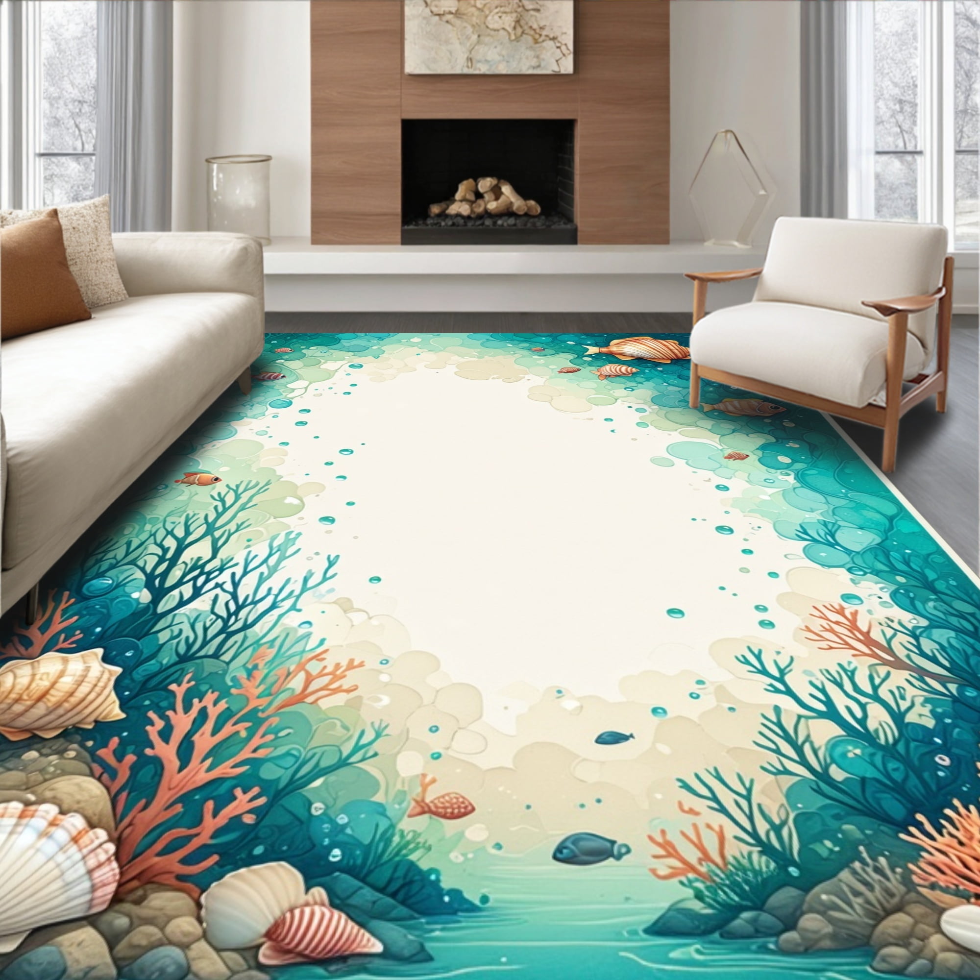 Flatwoven High Traffic Area Rug, Underwater Coral Reef Scene with ...