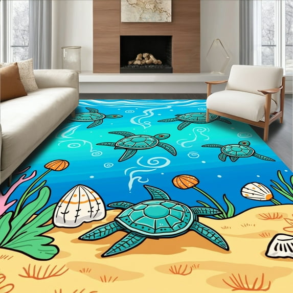 Flatwoven High Traffic Area Rug, Underwater Voyage With Graceful ...