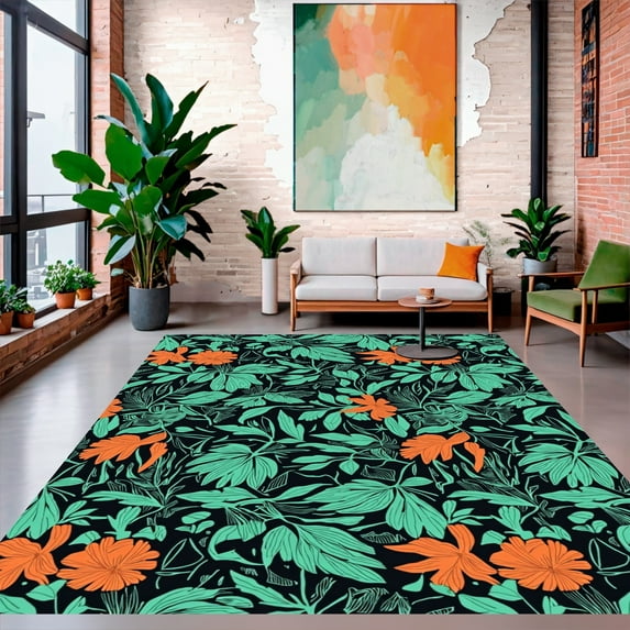 Flatwoven High Traffic Area Rug, Verdant Canopy Tropical Foliage ...
