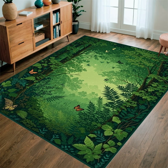 Flatwoven High Traffic Area Rug, Verdant Forest Floor Patterned, Non ...
