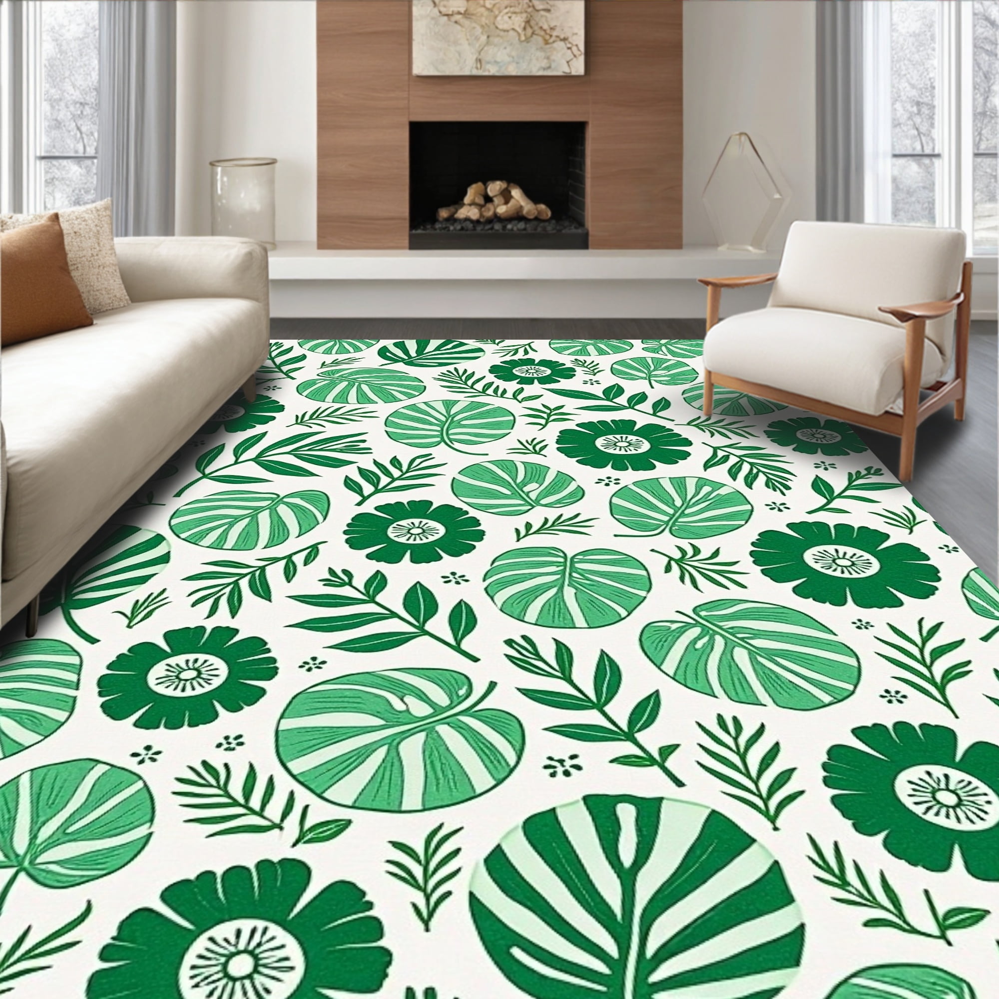 Flatwoven High Traffic Area Rug, Verdant Garden Leaf Tapestry, Non Slip ...