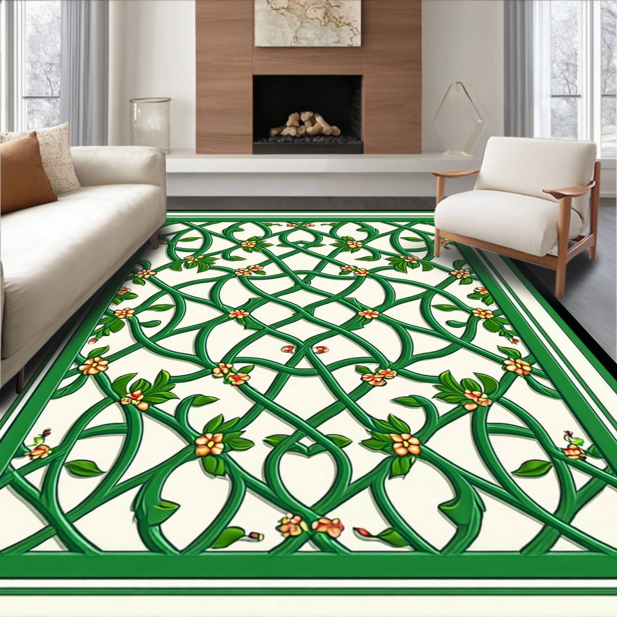 Flatwoven High Traffic Area Rug, Verdant Vine Trellis Classic Garden ...