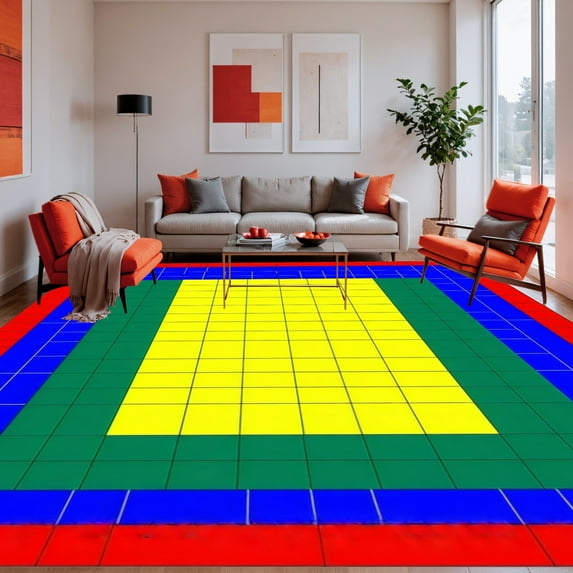 Flatwoven High Traffic Area Rug, Vibrant Boxed Mosaic Runner With ...