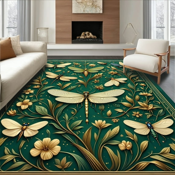 Flatwoven High Traffic Area Rug, Vibrant Bug Motif Featuring Stylized ...