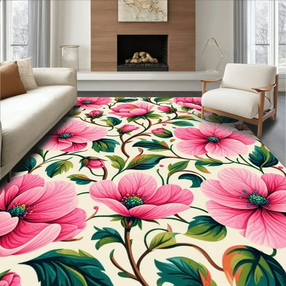 Flatwoven High Traffic Area Rug, Vibrant Floral Burst Design with ...