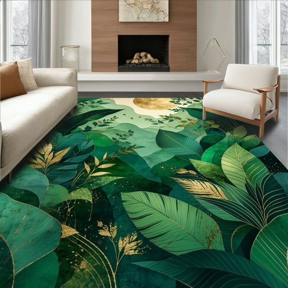Flatwoven High Traffic Area Rug, Vibrant Jungle Mosaic with Abstract ...