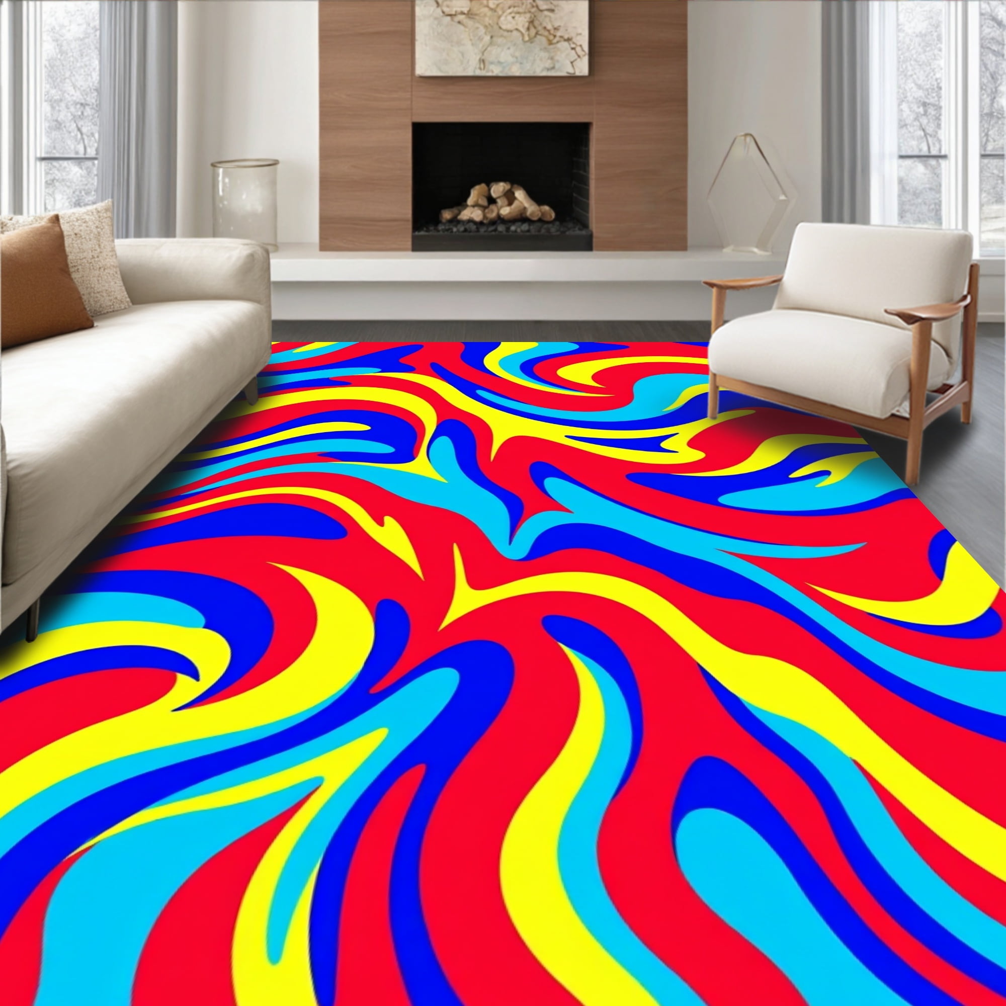 Flatwoven High Traffic Area Rug, Vibrant Spectrum Swirl with Layered ...