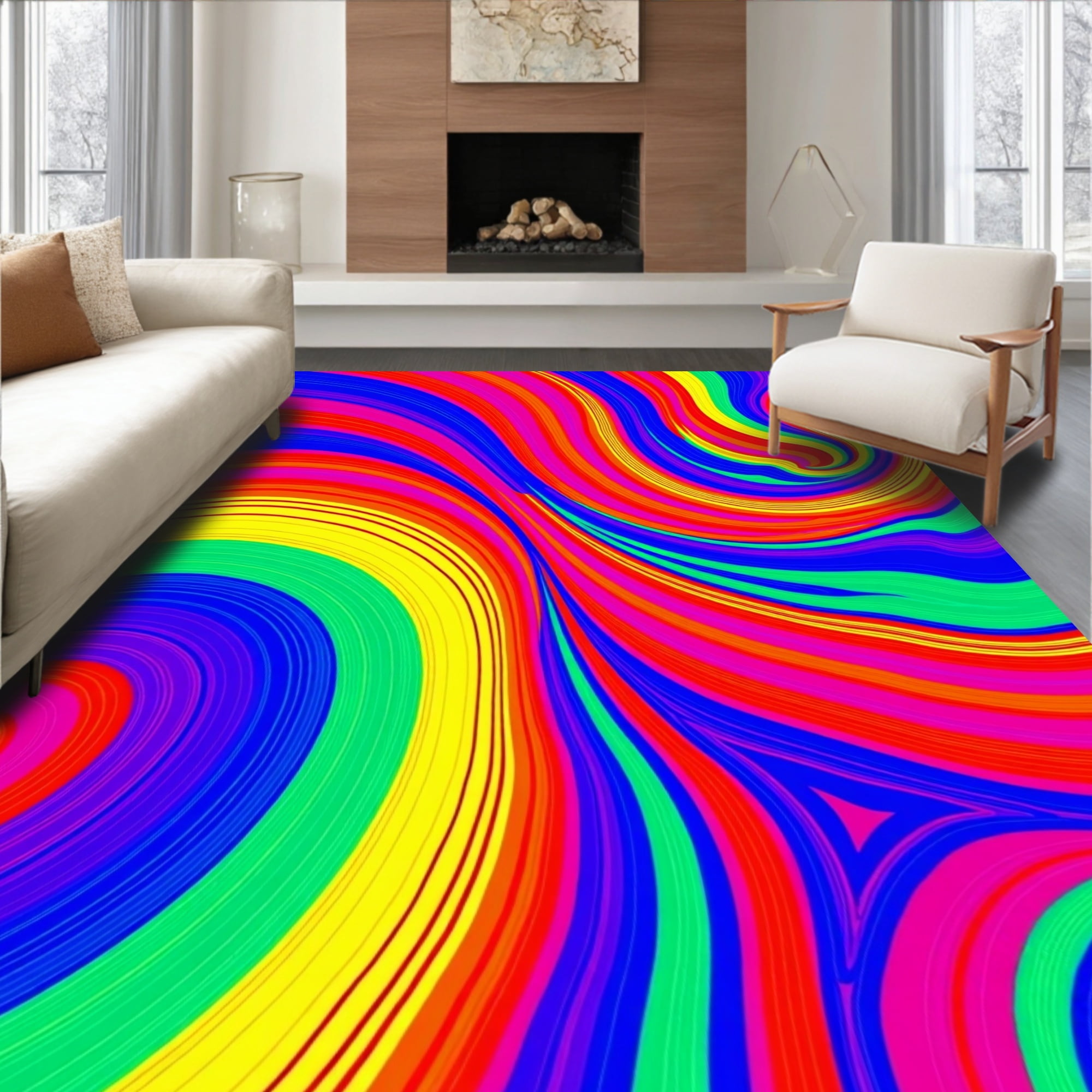 Flatwoven High Traffic Area Rug, Vibrant Spectrum Swirl Shag with ...