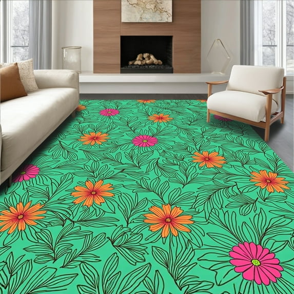 Flatwoven High Traffic Area Rug, Vibrant Tropical Mosaic Design with ...