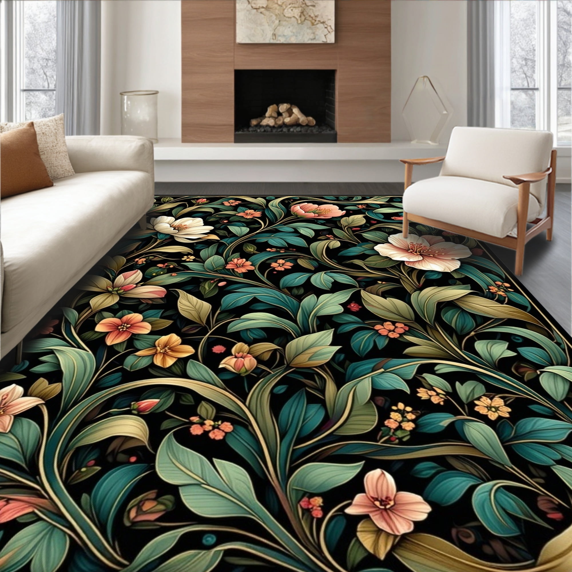 Flatwoven High Traffic Area Rug, Victorian Botanical Tapestry Motif ...