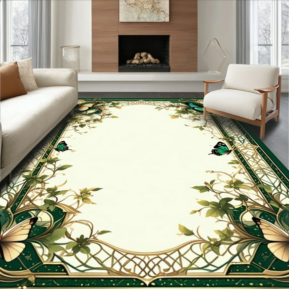 Flatwoven High Traffic Area Rug, Victorian Garden Trellis with Stylized ...