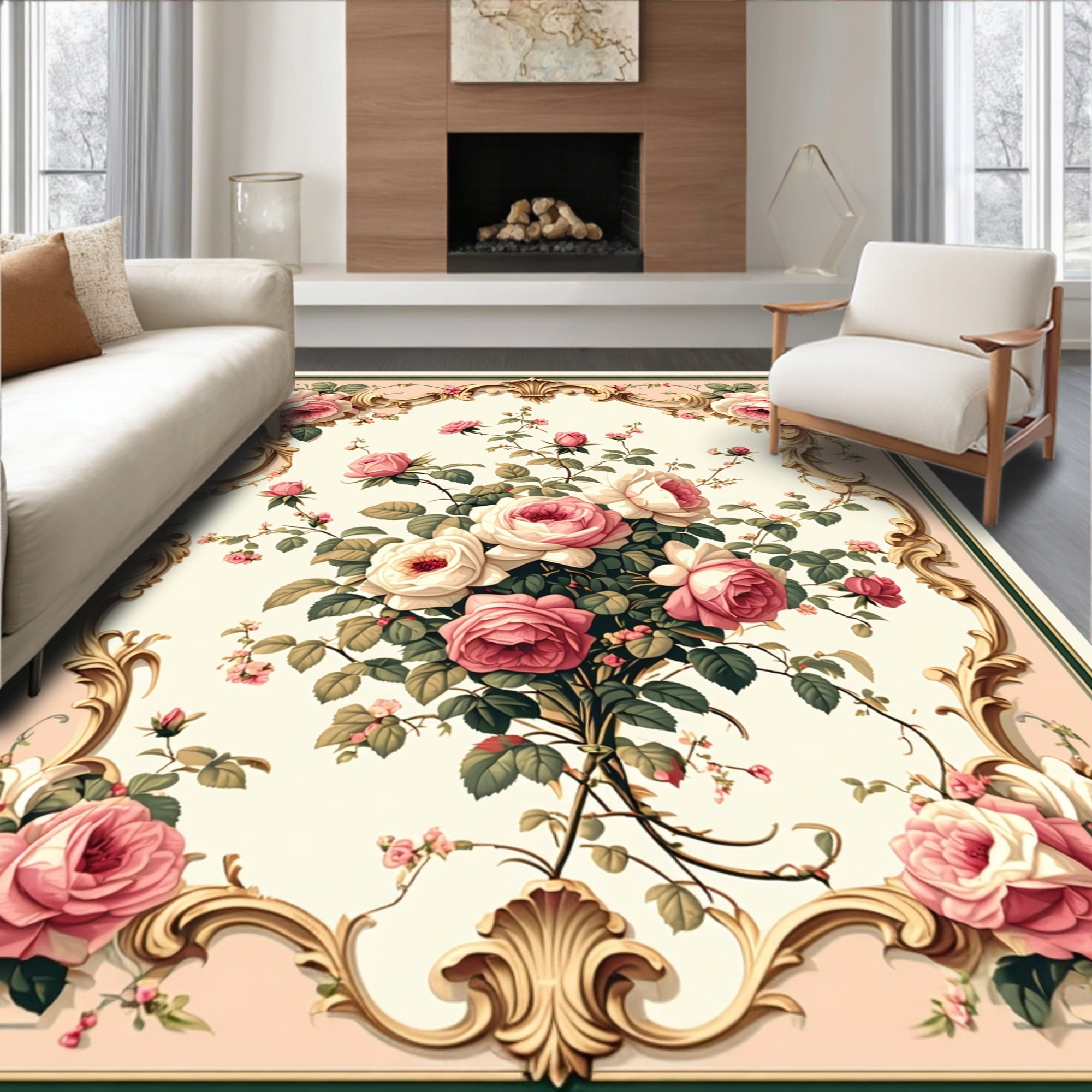 ODIKA 3'x5' Machine Washable Non-Slip Area Rug, Victorian Rose ...