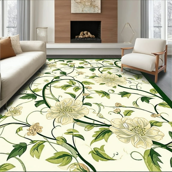 Flatwoven High Traffic Area Rug, Vine & Bloom Oval, Non Slip, Stain ...