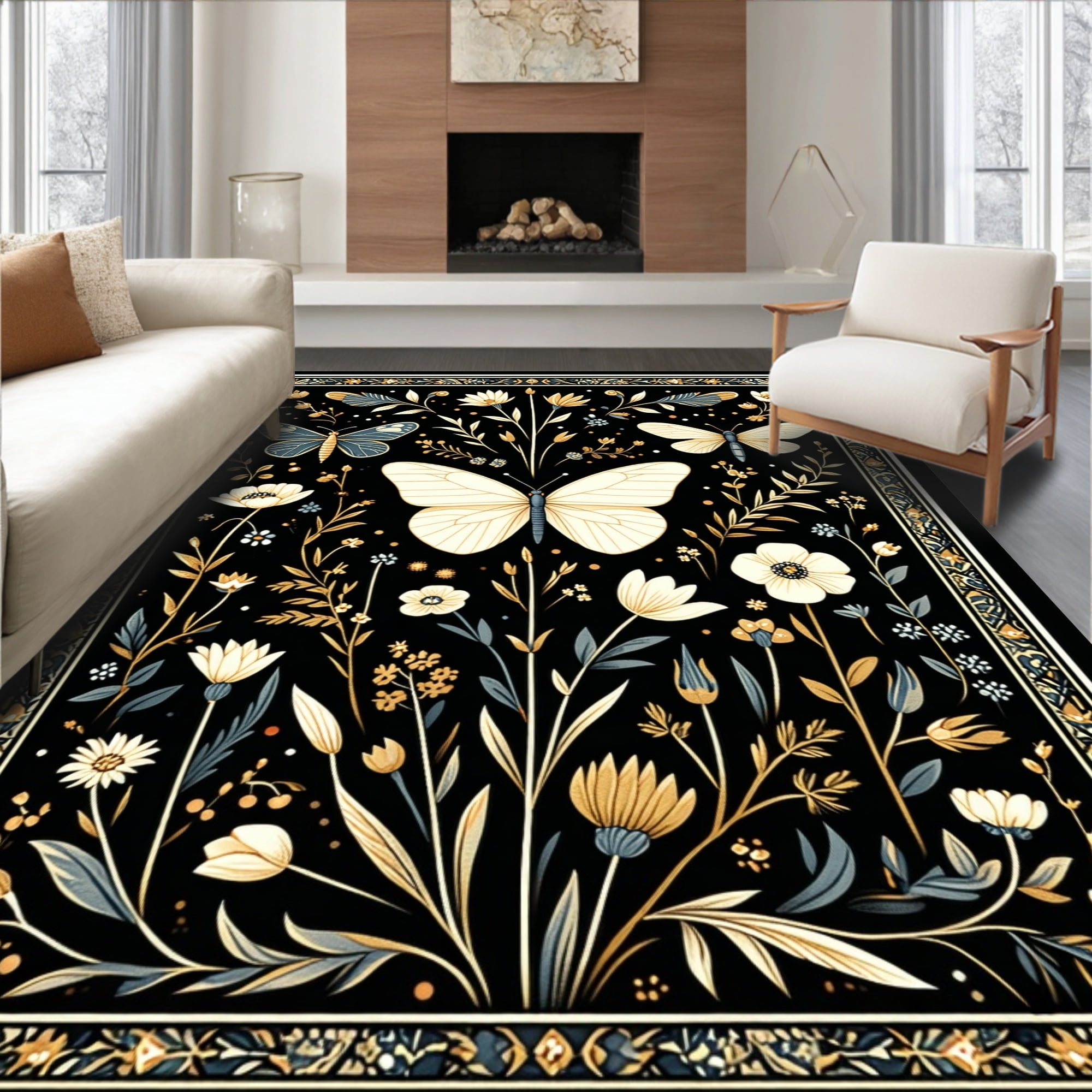 Flatwoven High Traffic Area Rug, Vintage Botanical Garden Insect ...