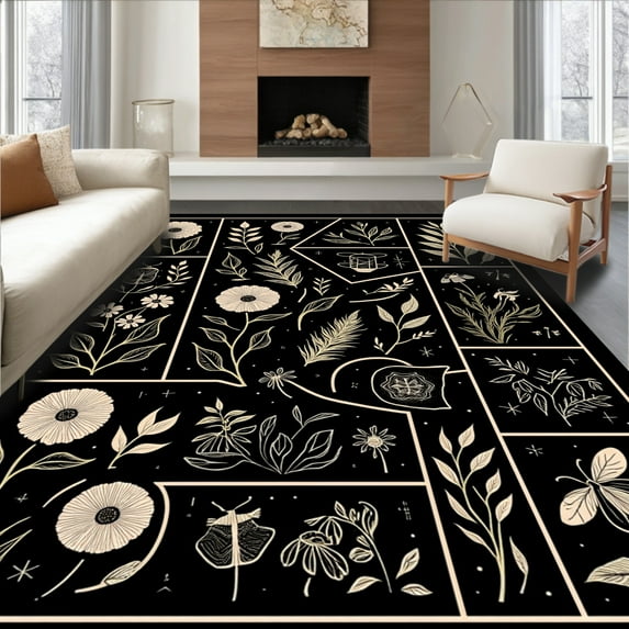 Flatwoven High Traffic Area Rug, Vintage Botanical Illustration With ...