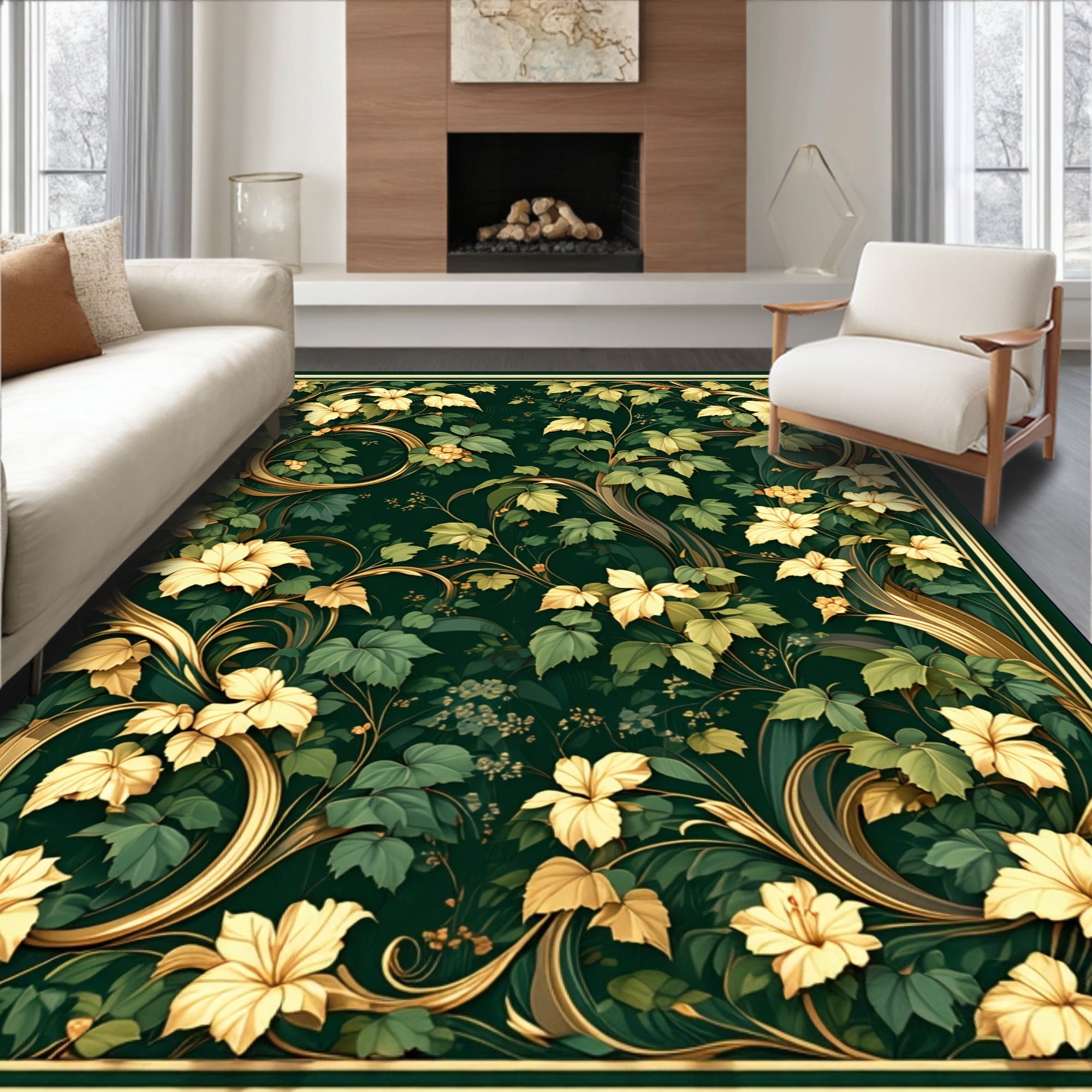 Flatwoven High Traffic Area Rug, Vintage Botanical Motif Featuring ...