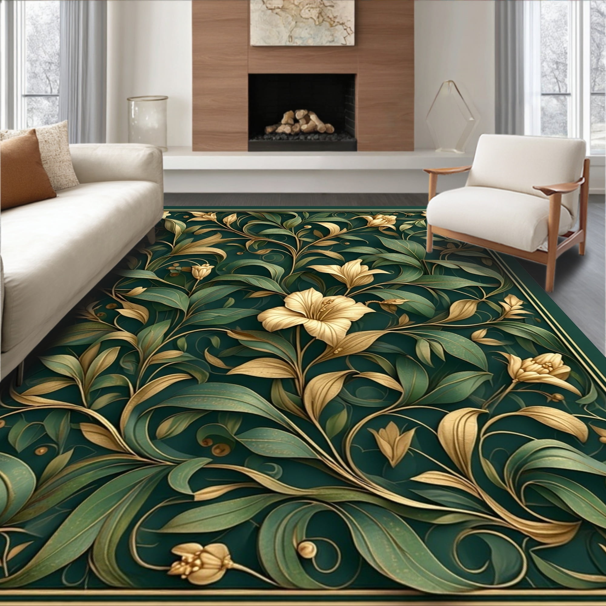 Flatwoven High Traffic Area Rug, Vintage Botanical Scroll Design with ...