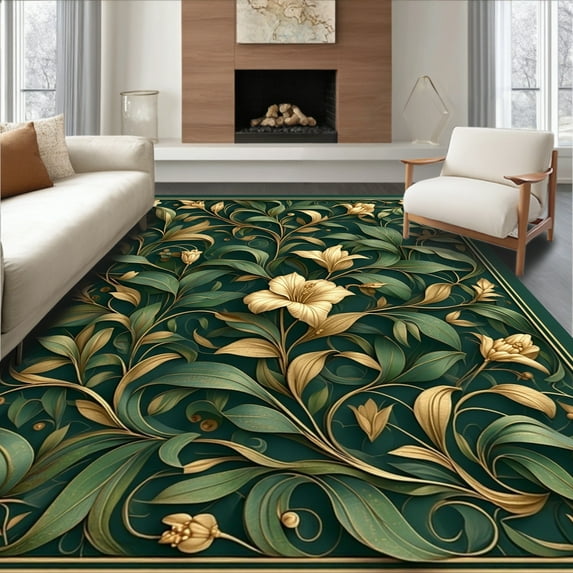 Flatwoven High Traffic Area Rug, Vintage Botanical Scroll Design with ...