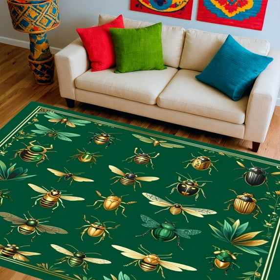 Flatwoven High Traffic Area Rug, Vintage Entomology Showcasing Stylized ...