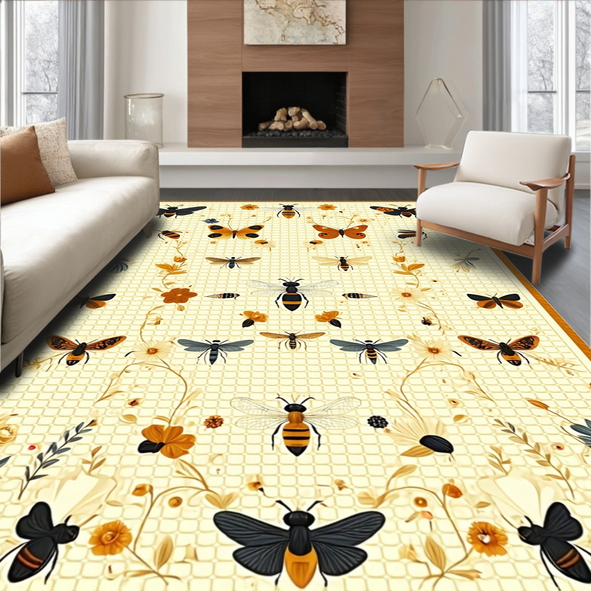 Flatwoven High Traffic Area Rug, Vintage Honeycomb Insect Entrance Mat ...