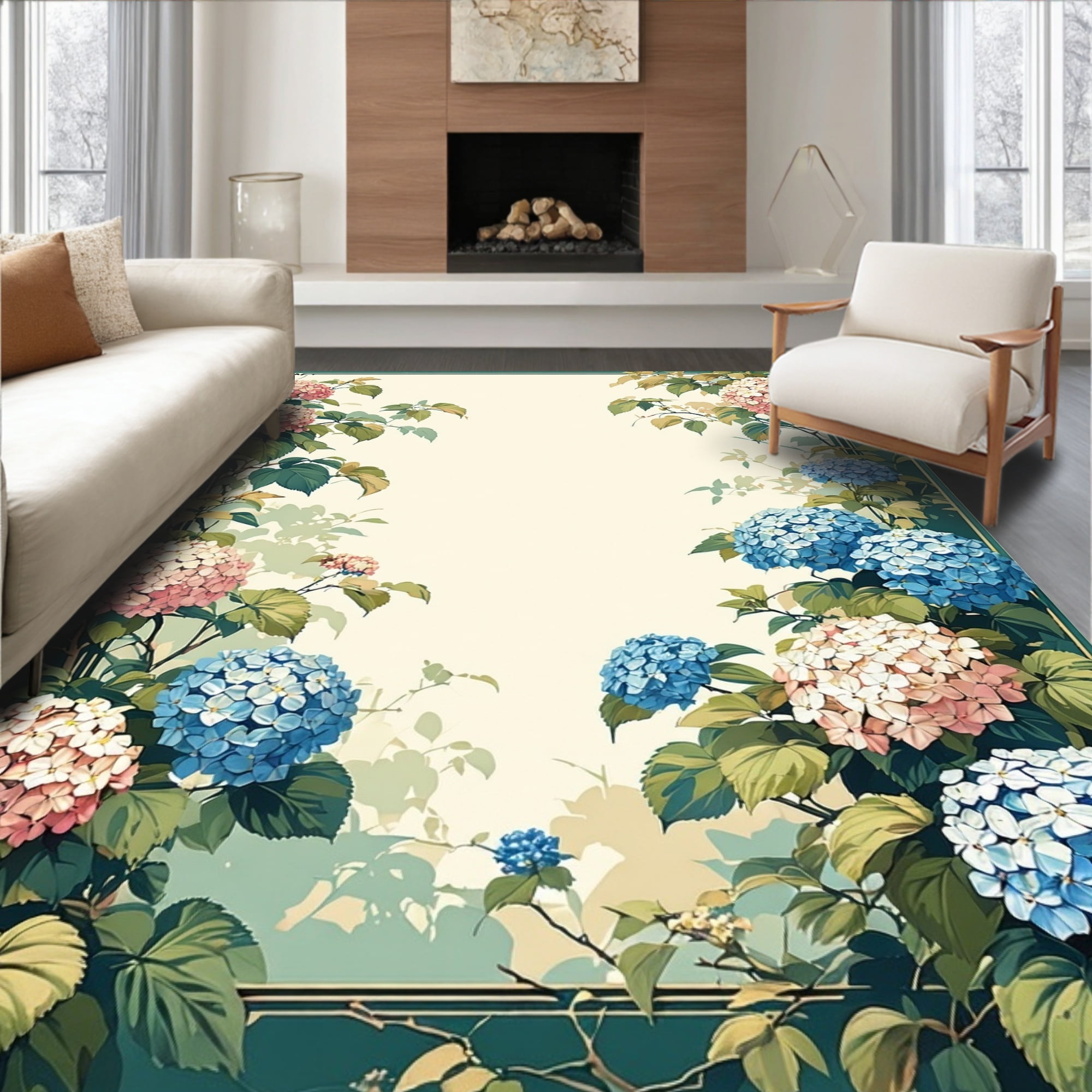 Flatwoven High Traffic Area Rug, Vintage Hydrangea Garden Classic ...