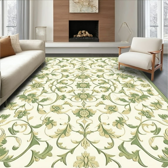 Flatwoven High Traffic Area Rug, Vintage Inspired Floral Damask With ...