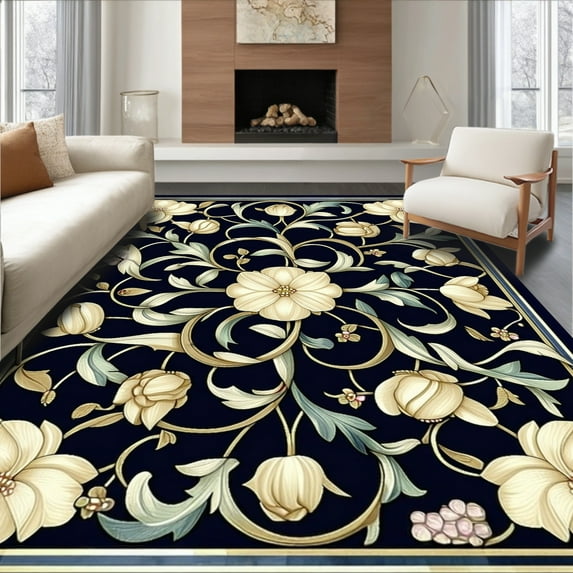 Flatwoven High Traffic Area Rug, Vintage Inspired Floral Medallion with ...