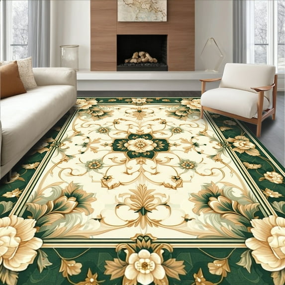 Flatwoven High Traffic Area Rug, Vintage Inspired Floral Medallion with ...