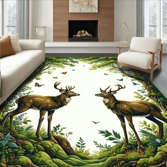 Flatwoven High Traffic Area Rug, Vintage Inspired Nature Scene with ...