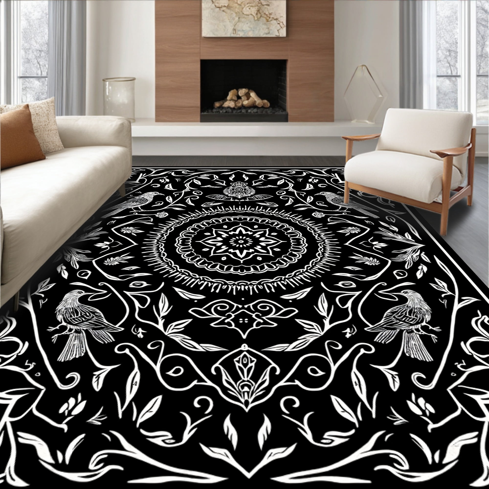 Flatwoven High Traffic Area Rug, Vintage Inspired Nature Scene with ...