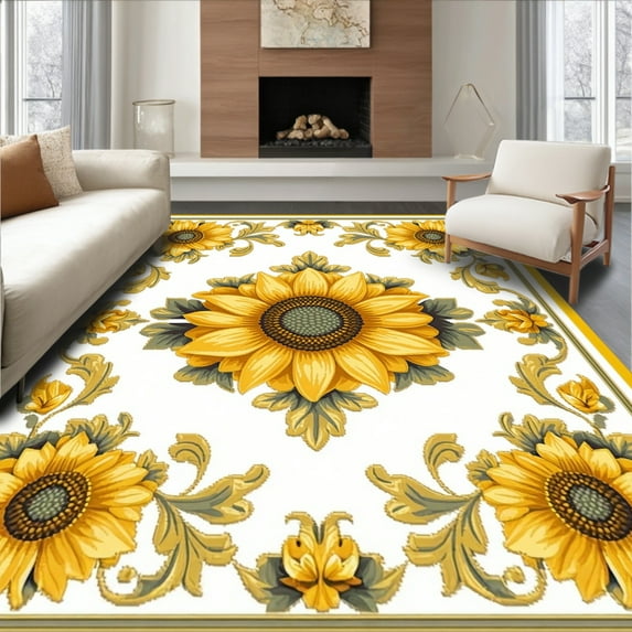 Flatwoven High Traffic Area Rug, Vintage Inspired Sunflower Medallion ...