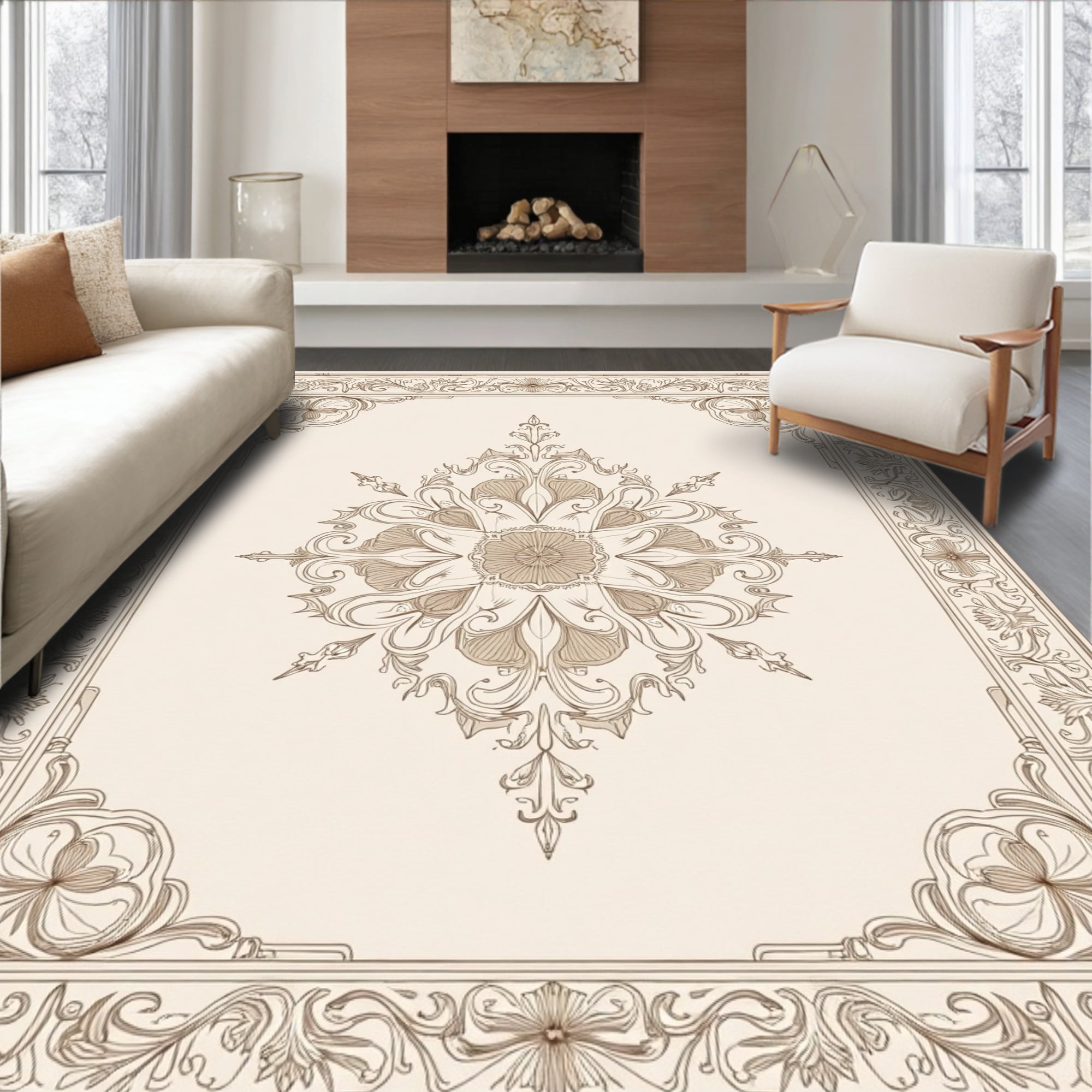 Flatwoven High Traffic Area Rug, Vintage Medallion Scrollwork with ...