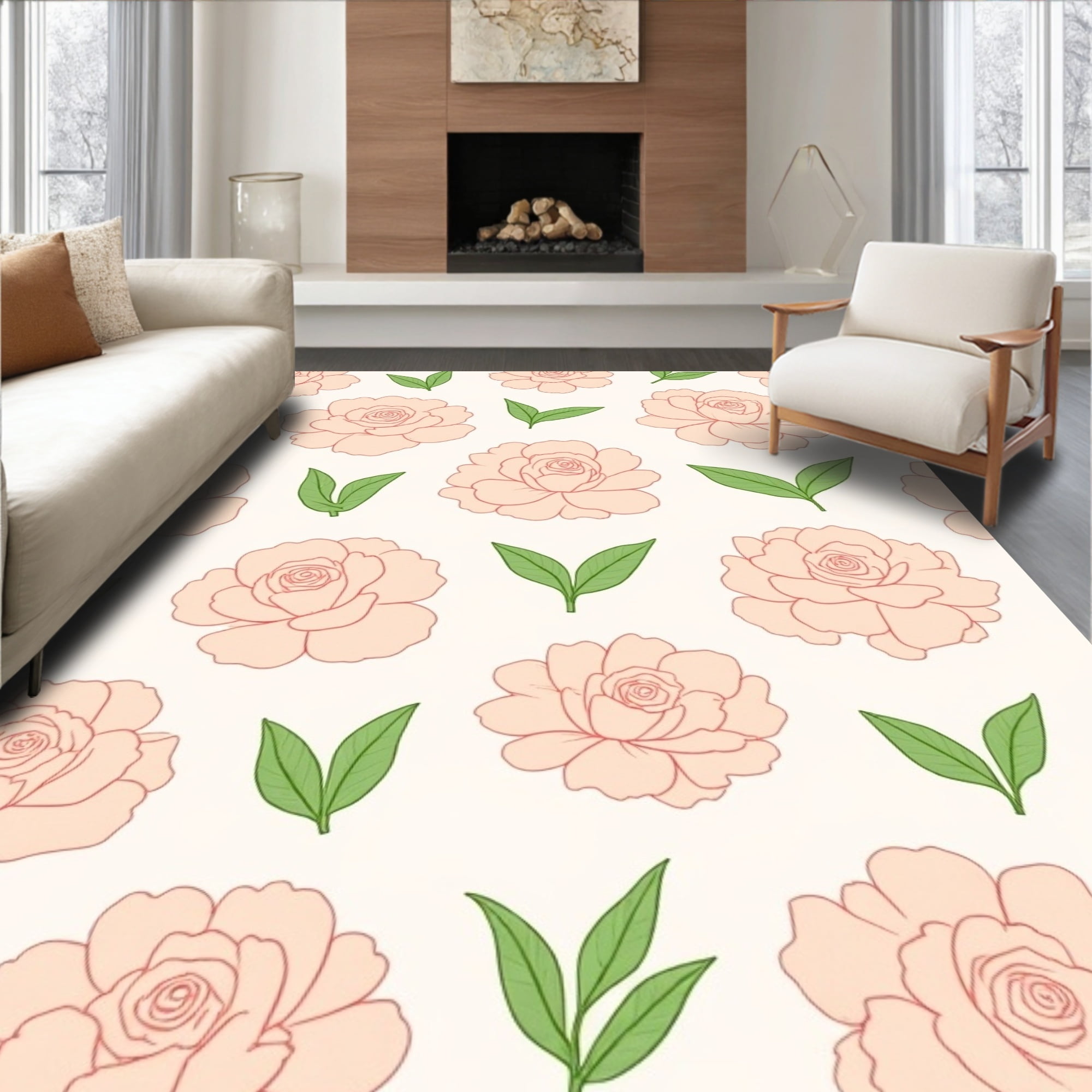 ODIKA 6'x9' Machine Washable Non-Slip Area Rug, Vintage Peony Bloom ...