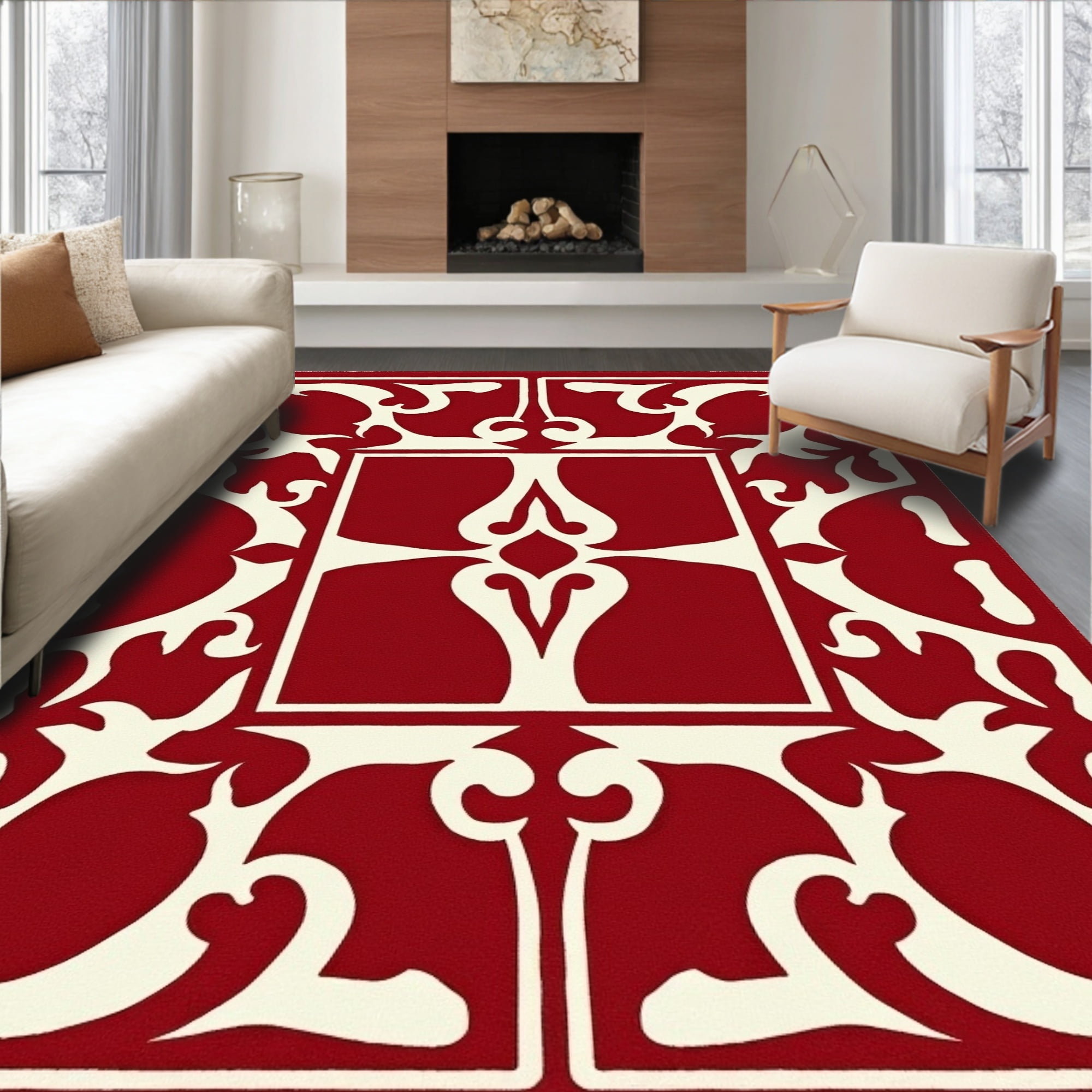 Flatwoven High Traffic Area Rug, Vintage Red Geometric, Non Slip, Stain ...