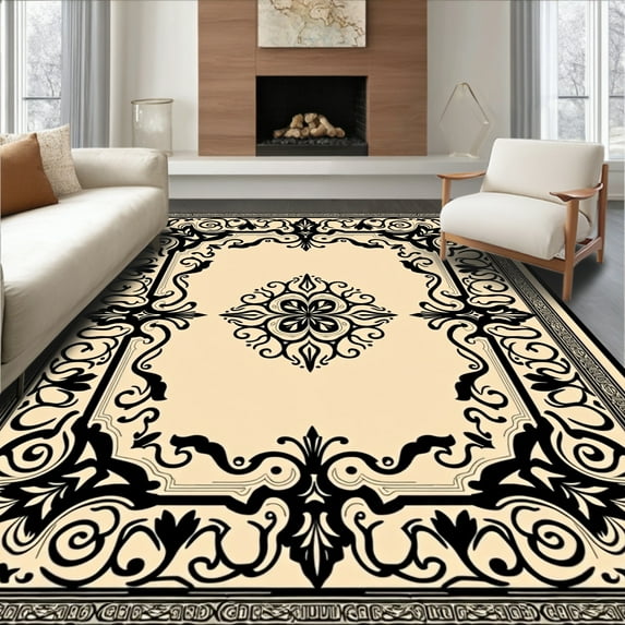 Flatwoven High Traffic Area Rug, Vintage Scrollwork Floral Design, Non ...