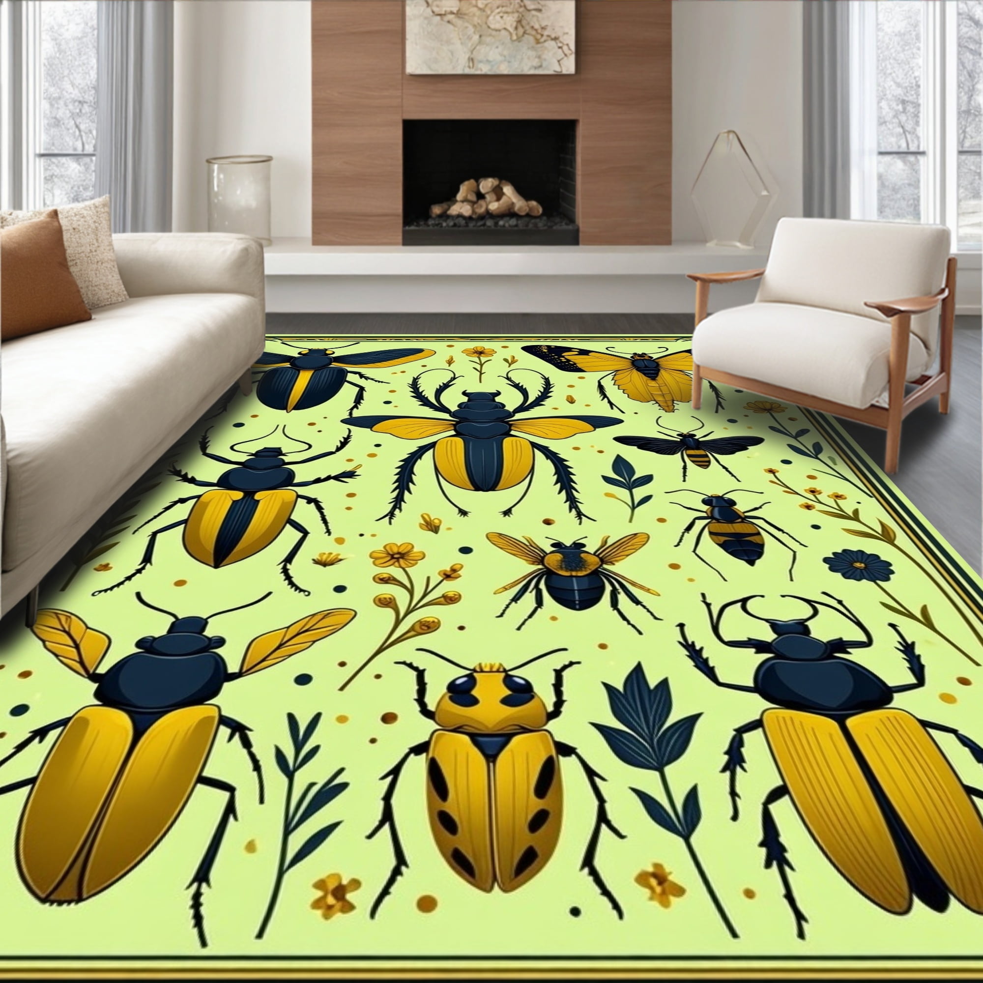 Flatwoven High Traffic Area Rug, Whimsical Beetle Motif with Intricate ...