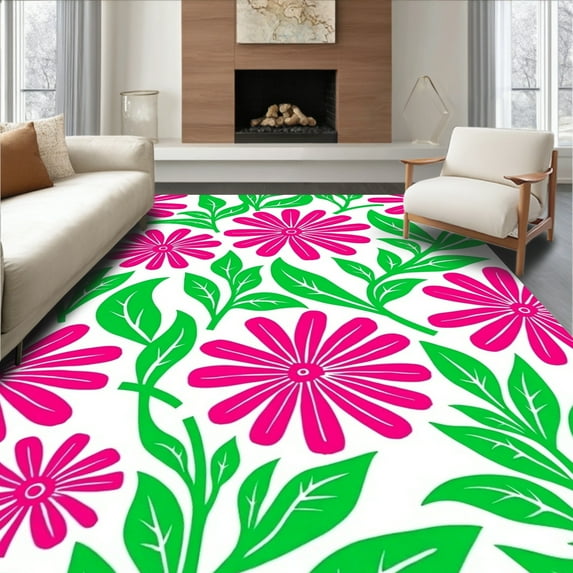 Flatwoven High Traffic Area Rug, Whimsical Botanical Motif with Playful ...