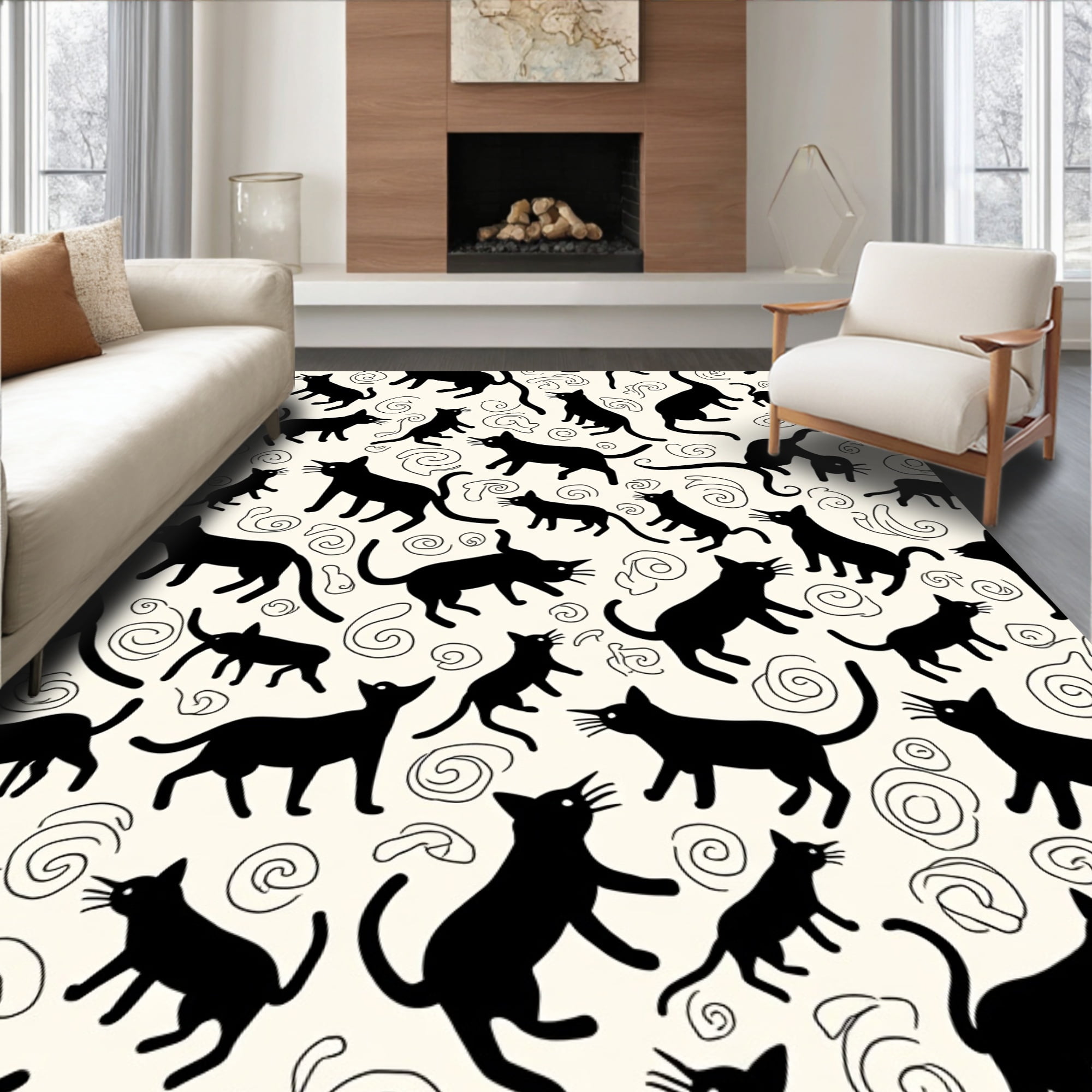 ODIKA 4'x6' Machine Washable Non-Slip Area Rug, Whimsical Cat Parade ...