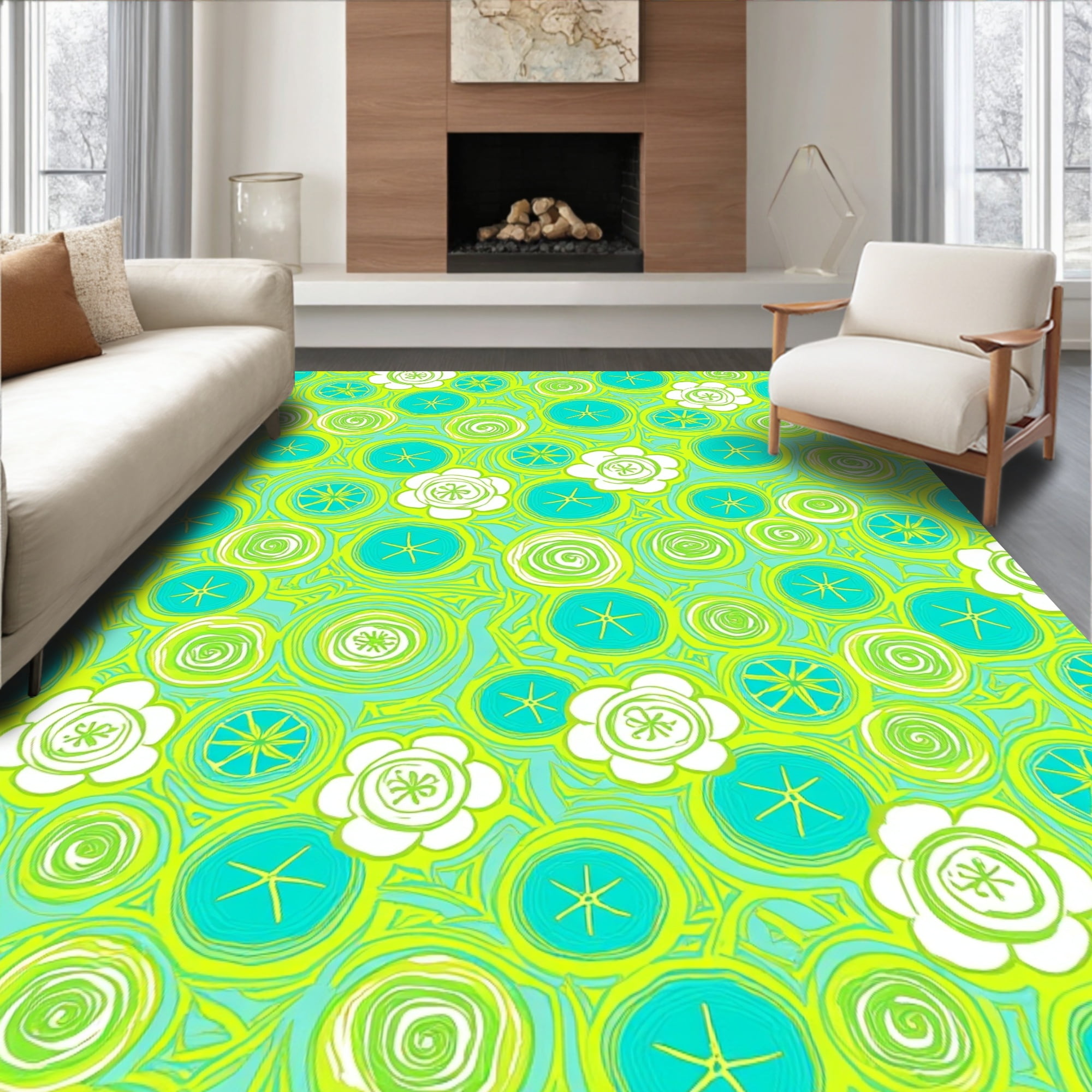 ODIKA 6'x9' Machine Washable Non-Slip Area Rug, Whimsical Floral Bloom ...