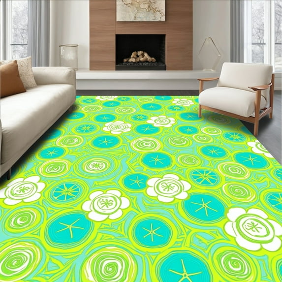 Flatwoven High Traffic Area Rug, Whimsical Floral Bloom Artistic Unique ...
