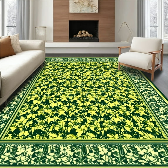 Flatwoven High Traffic Area Rug, Whimsical Foliage Patchwork Area, Non ...