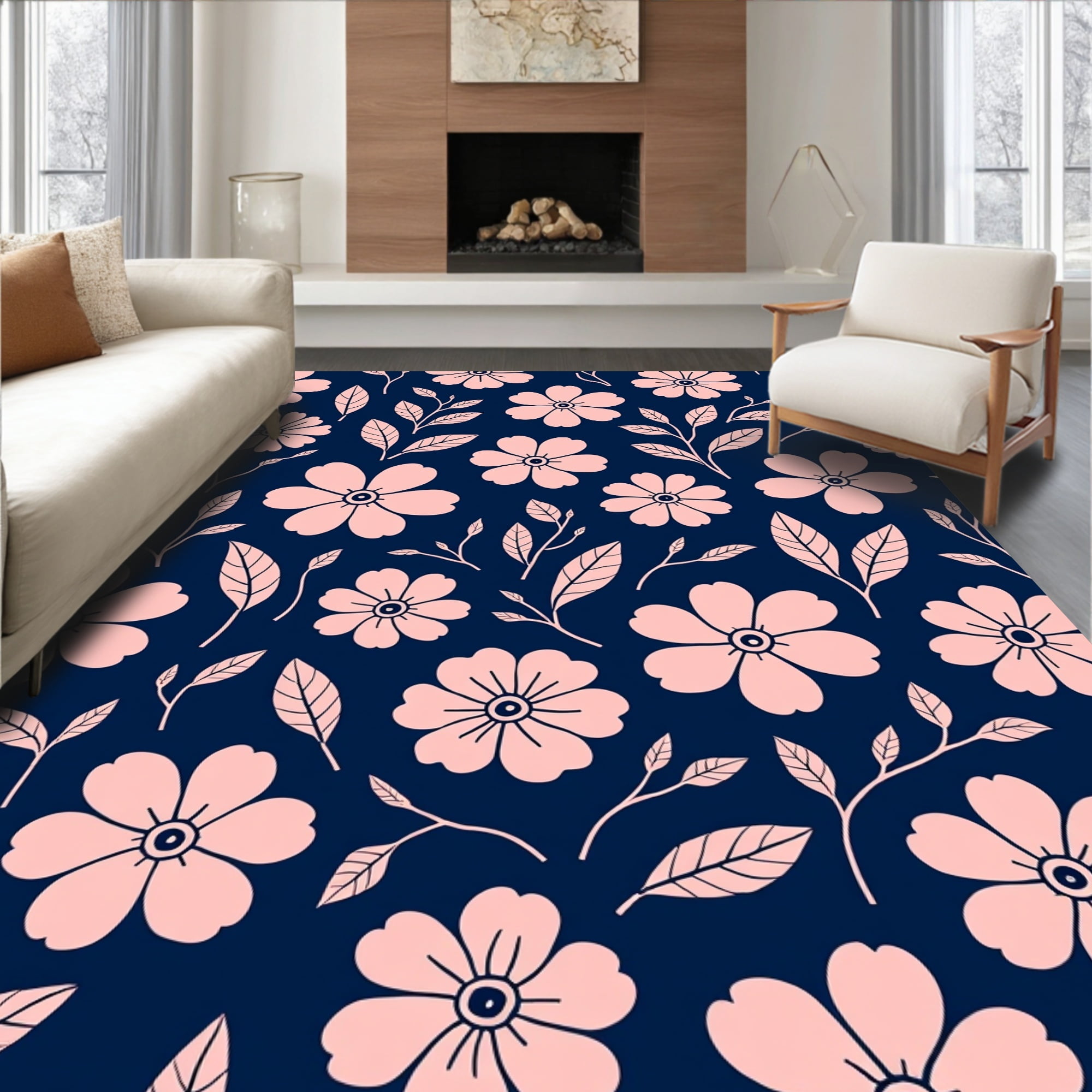 Flatwoven High Traffic Area Rug, Whimsical Garden with Abstract Flower ...