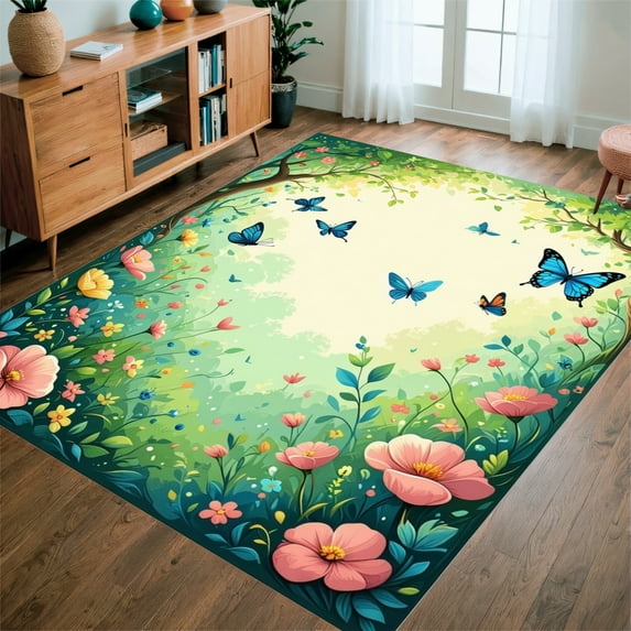 Flatwoven High Traffic Area Rug, Whimsical Garden Dance Featuring ...