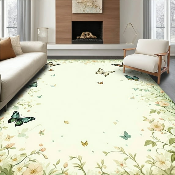 Flatwoven High Traffic Area Rug, Whimsical Garden Inspired Scatter of ...