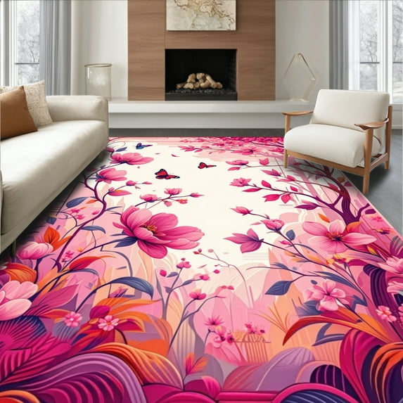ODIKA 8'x10' Machine Washable Non-Slip Area Rug, Whimsical Garden Motif ...